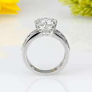 925 Sterling Silver Wedding Ring 2 Carat Octagon Cut CZ Stone Simulated Blue Sapphire CZ Accent Filigree Vintage Engagement Ring (Size 5 to 9)