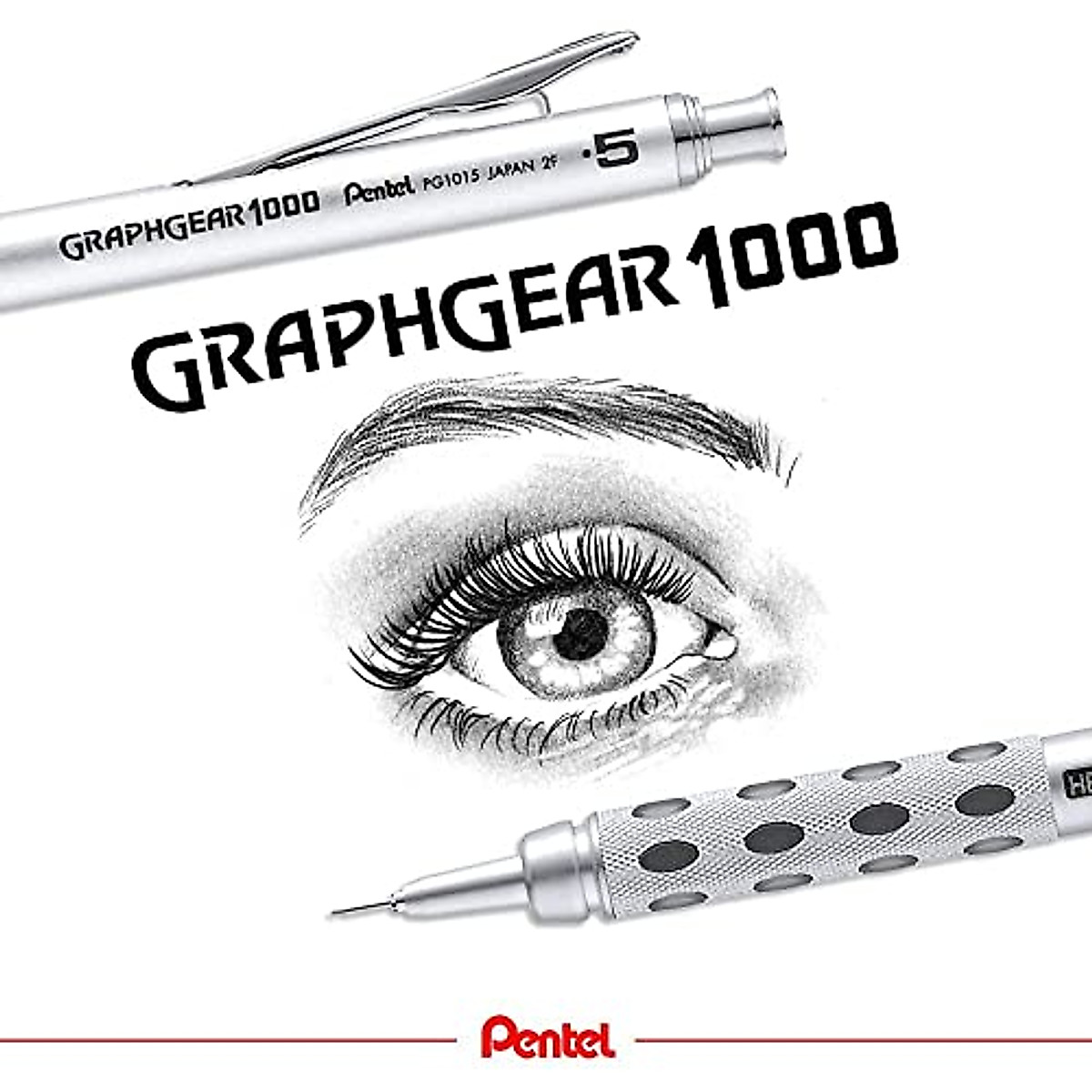 Pentel GraphGear 1000 Automatic Mechanical Drafting Pencil 0.5 mm - Includes Lead Refills & Eraser - Chiseled Metallic Grip with Soft Pads