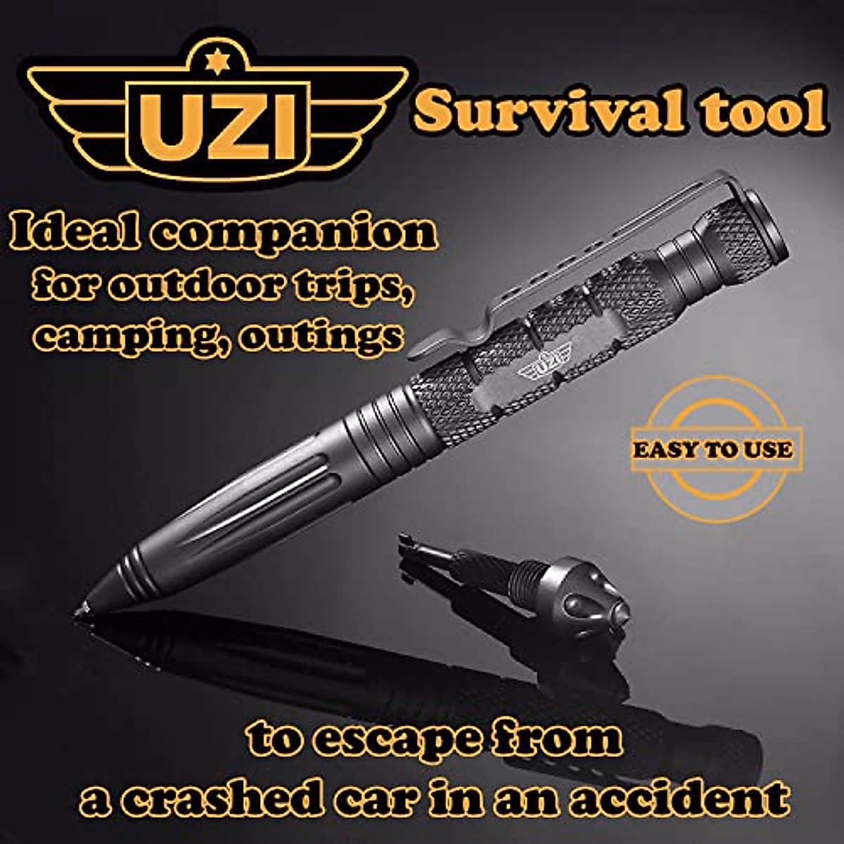 Uzi Tactical Pen with CuffKey in The Cap, Refillable Ultra Durable Aircraft Aluminum (UZI-TACPEN6-GM) Ballpoint Pen Writing Tactical Pen Survivor Pen (Gun Metal), Father's Day Gift