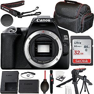 Canon EOS Rebel 250D / SL3 DSLR Camera (Body Only) + 32GB Memory Card + Tripod + Case + Cleaning Kit & More (Renewed)