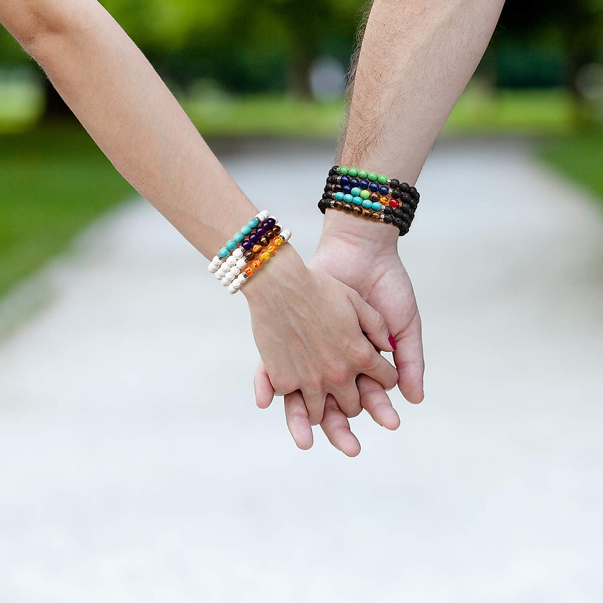 Hicarer 16 Pieces Men Women 8mm Lava Rock Bracelets 7 Chakra Aromatherapy Essential Oil Diffuser Bangle Natural Stone Beads Bracelet