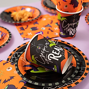 JOYIN 120 PCS Halloween Party Supplies Set with 30 Pcs Plastic Cups, 30 Pcs 9" Paper Plates, 30 Pcs 7" Plates and 30 Pcs Napkins (Serve 30), Halloween Themed Tableware Set Party Decorations