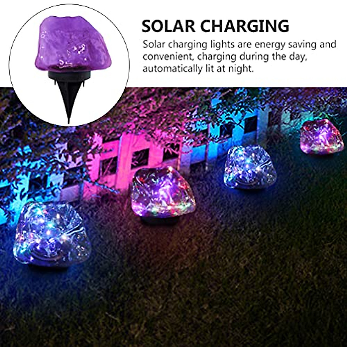 Hemoton LED Patio Lights Solar Lights LED Garden Ground Rock Lamp Outdoor Landscaping Decorative Spotlight for Lawn Patio Backyard Pathway (Purple) Outdoor Garden Lights