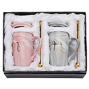 Yesland 13.5 Oz Mr and Mrs Coffee Mugs, Wedding Gifts for Couple/Bride and Groom, Ceramic Marble Cups for Bridal Shower Engagement Wedding, Married Couples Anniversary