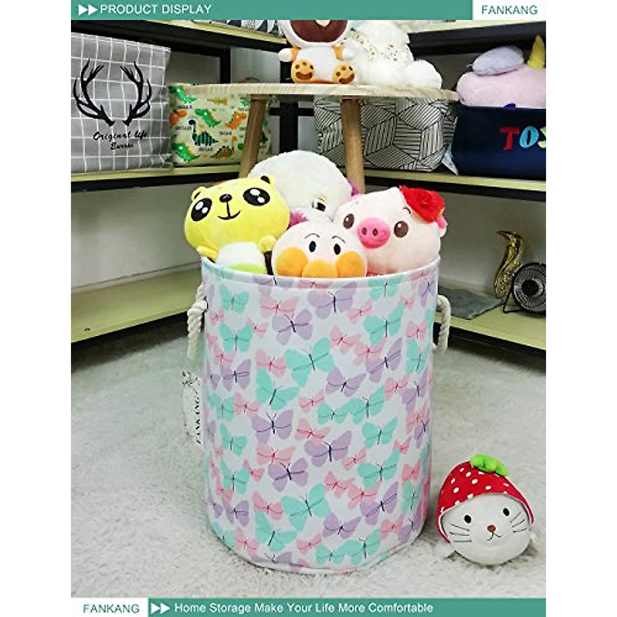 FANKANG Storage Baskets,Collapsible Convenient Nursery Hamper/Laundry Bin/Toy Collection Organizer for Kid's Room(Butterfly)