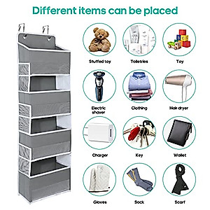 Libeder Over Door Organizer,4 Large Pockets Foldable Baby Organizer for Nursery with 6 Mesh Side Pockets, Hanging Organizer Closet Door Organizer Hanging for Pantry, Nursery,Bathroom, Kitchen(Grey)