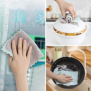 GADIEDIE 20Pcs Kitchen Cloth,Dish Towels,Super Absorbent Coral Fleece Dishtowels,Premium Dishcloths,Nonstick Oil Washable Fast Drying Dish Rags,for Clean Table Dish Glass Pet Paws (Green Gray)