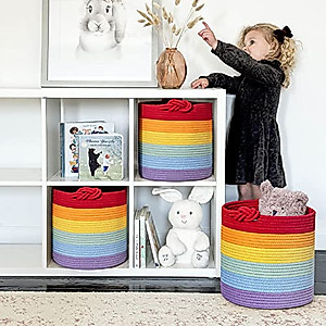 Goodpick Rainbow Rope Baskets, 11 x 11 Cube Storage Bins for Organizing, Nursery Baby Toy Basket for Play Room, Classroom, Round Storage Basket 3 Packs