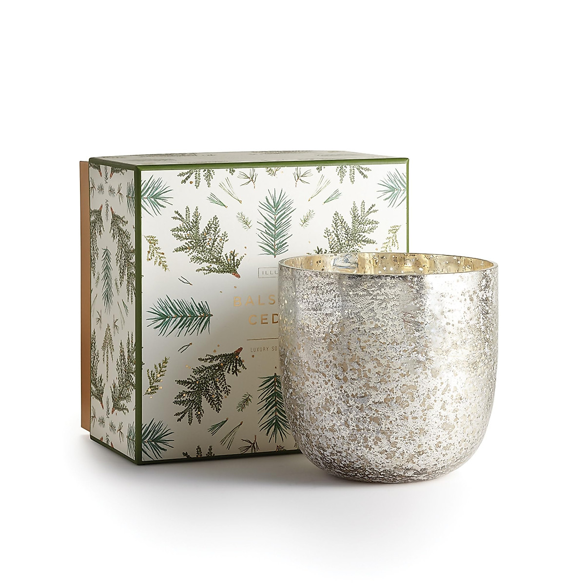 ILLUME Noble Holiday Collection Balsam & Cedar Luxe Box Sanded Mercury Glass Candle, 22 oz