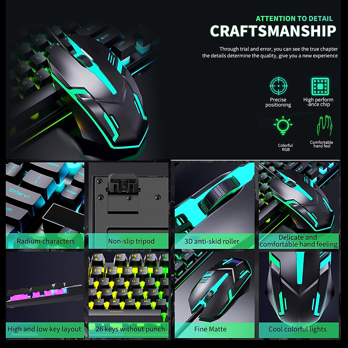 HQDZSZ Wired Gaming Keyboard and MouseUniversal， Keyboard and Mouse Set, USB Interface, Wired Keyboard and Mouse Set, Laptop, Desktop Computer, Office and Home use (Black)