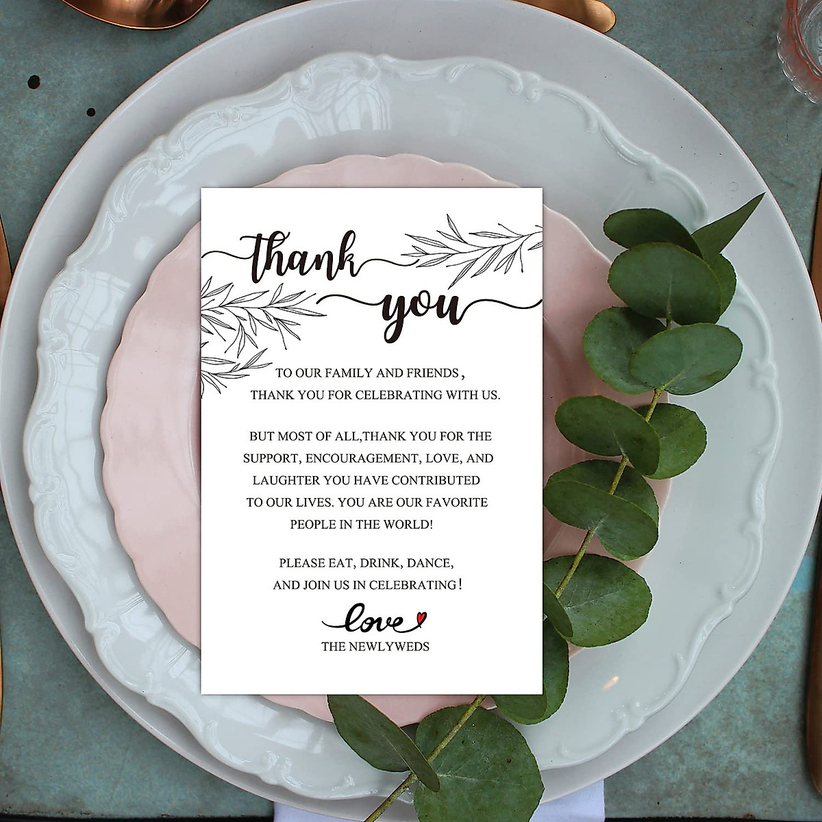 EKSPLODI 50 Wedding Thank You Place Setting Cards, Wedding Reception Thank You Cards, Table Centerpieces and Wedding Decorations, Bridal, Engagement, Anniversary, 4x6