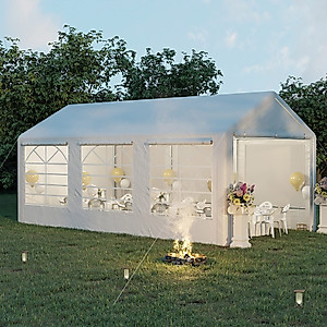 Outsunny 10' x 20' Heavy Duty Party Tent & Carport with Removable Sidewalls and Double Doors, Large Canopy Tent, Sun Shade Shelter, for Parties, Wedding, Outdoor Events, BBQ, White