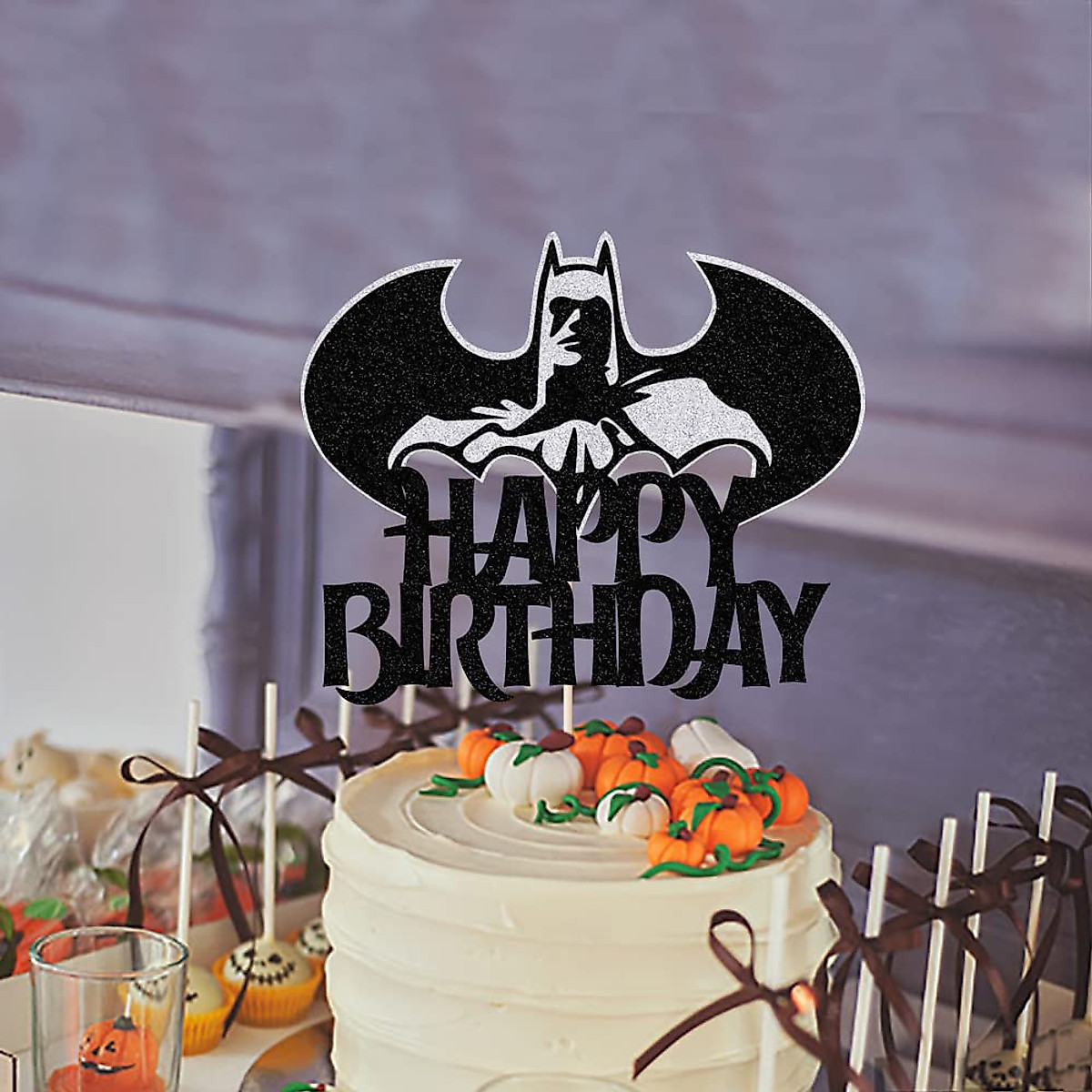 Arolykubay Bat Hero Happy Birthday Cake Topper, Kids Hero Cartoon Theme Party Cake Decoration
