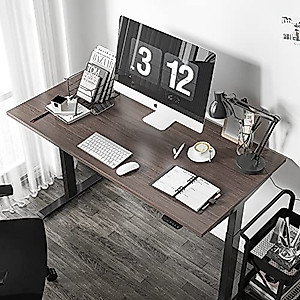 ALFABC Standing Desk 48 x 30 Inch Electric Sit Stand Desk Height Adjustable Stand Up Desk for Home Office, Computer Workstation Office Desk with Whole Board (Black Frame + Walnut Tabletop)