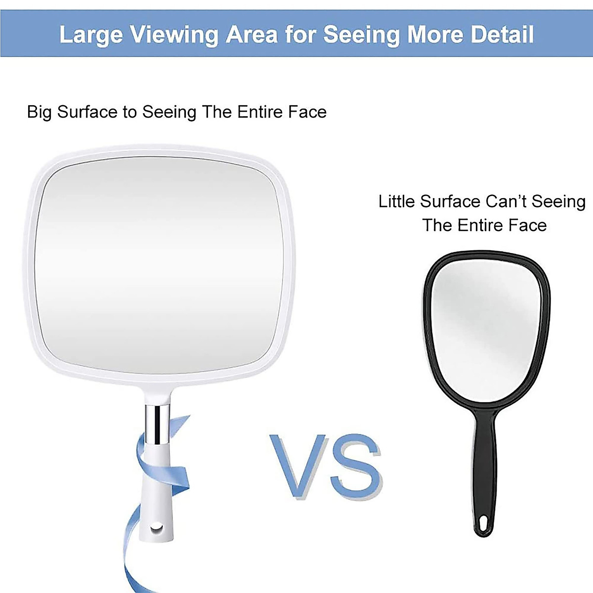 Orange Tech Large Hand Held Mirror with Handle, Makeup Hand Mirror with Hook Hole for Bathroom and Bedroom, Barbers Haircut Mirror for Home and Salon