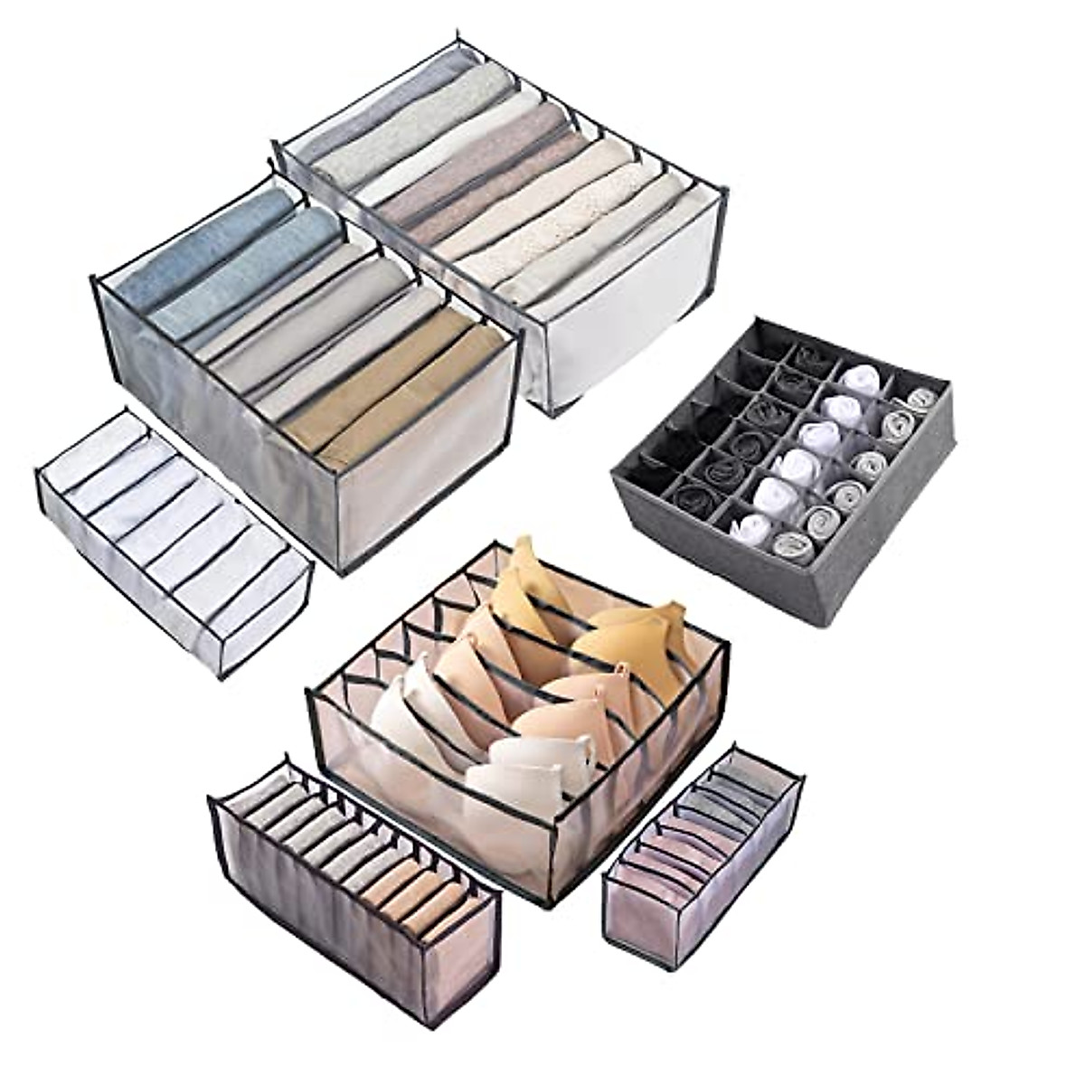 EZBOHO 7Pcs Underwear and Bra Organizer Mesh Drawer Organizers for Clothing Closet Pants Organizers Foldable Storage Box for Socks Jeans Underwear Cabinet Organization