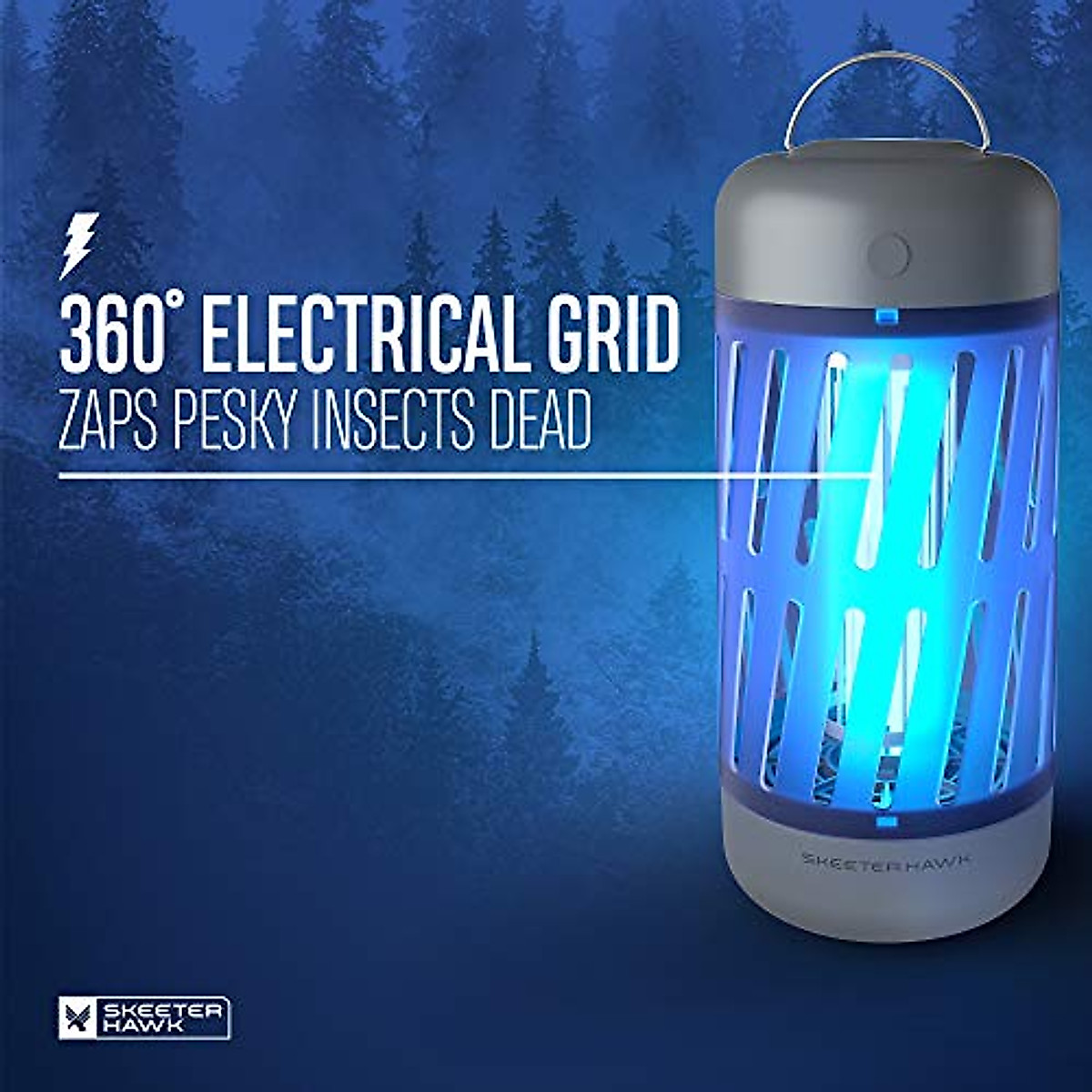 SKEETER HAWK Premium Mosquito Zapper | Plug-in Bug Zapper with 360º Electrical Grid & UV Light Technology - No Pesticides, Chemicals Or Odors, Black & Blue, One-Size