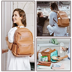 MOMINSIDE Diaper Bag Tote Leather Diaper Bag Backpack for Mom Dad Large Travel Diaper Tote Baby Bag for Boys Girls with 4 Insulated Pockets, Changing Station, Shoulder Straps