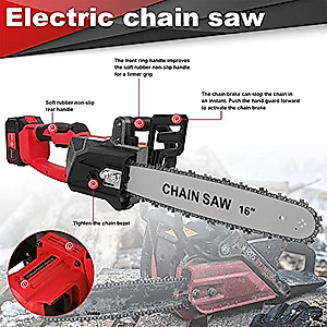 Electric Cordless Chainsaw, 42V 16-Inch Chain Saw Cutting Tools w/ 2 Batteries for Trees Wood Farm Garden Ranch Forest Cutting (Battery & Charger Included)