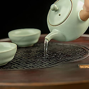 Bamboo Tea Tray Hua Xia Zhi Chuang Irregular Oval Shape, Chinese Gongfu Tea Table Serving Tray, Serving Box Reservoir Type (Big)