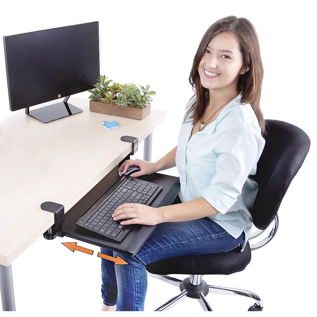 Stand Steady Clamp On Keyboard Tray | Keyboard Shelf - Small Size - Easy Install - No Need to Drill into Desk! Retractable to Slide Under Desktop | Great for Home or Office!