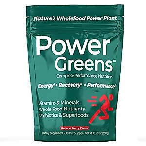 Power Greens, Superfoods Greens Powder, Super Greens, Improve Energy, Recovery and Performance, Probiotics & Digestive Support, Berry Flavor, 30 Servings