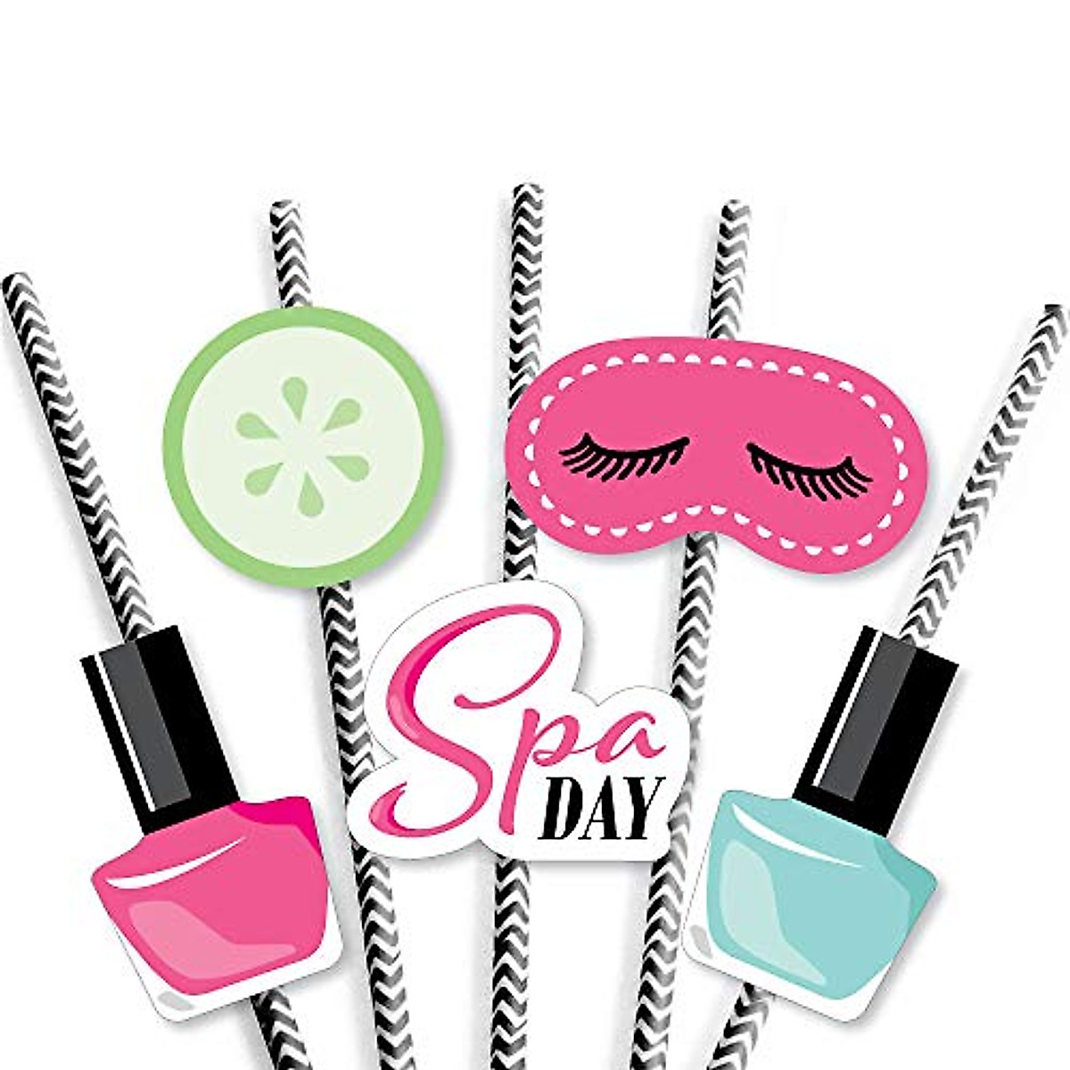 Big Dot of Happiness Spa Day - Paper Straw Decor - Girls Makeup Party Striped Decorative Straws - Set of 24