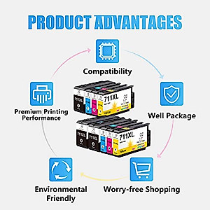 Miss Deer 711XL Ink Cartridges (3 Black,2 Cyan,2 Magenta,2 Yellow) 9Pack