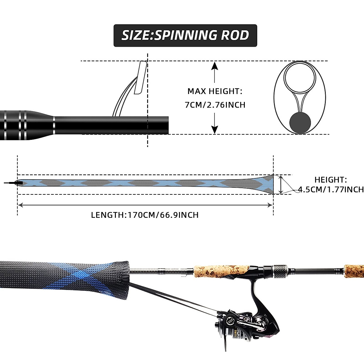 SF Fishing Spinning Rod Socks Braided Mesh Rod Sleeve Cover Protector Pole Gloves Six Colors 6PCS Fit Spinning Rod 6-1/2FT to 7-1/2FT