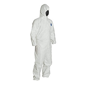 DuPont road workers, Unisex Adult TY127S Disposable Elastic Wrist, Ankle & Hood White Tyvek Coverall Suit 1428, Size Large, Sold by the Each