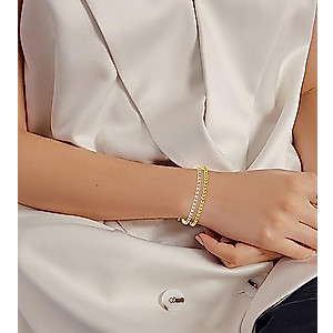 WAINIS 14PCS Gold Chain Bracelets Set for Women 14K Gold Plated Dainty Link Paperclip Bracelets Stake Adjustable Layered Metal Link Beaded Bracelet Fashion Jewelry