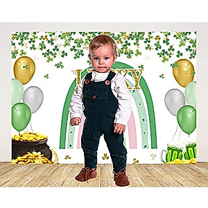 Ticuenicoa 5x3ft St. Patrick’s Day Backdrop Rainbow Lucky One Birthday Photo Background for Photography Green Shamrocks Ballons Banner 1st Birthday Party Decorations Cake Table Favor Supplies