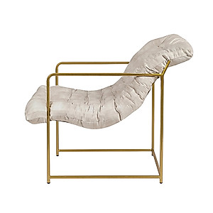 GIA Mid Century Modern Sling Accent Chair for Living Room, Bedroom, and Office, Set of 1, Upholstered in Beige Velvet Fabric with Gold Metal Base