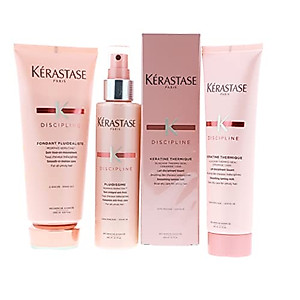 Kerastase Discipline Frizzy Hair Kit, Keratin Thermique 5.1 Oz, Discipline Fluidissime 5.1 Oz & Kerastase Fondant Fluidealiste 6.8 Oz