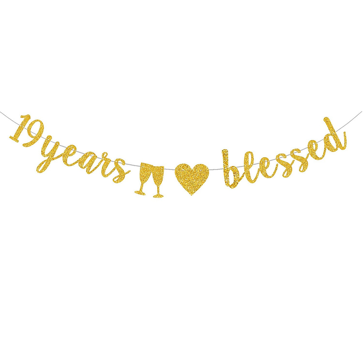 19 Years Blessed Gold Paper Sign Banner for Boy/Girl's 19th Birthday Party Supplies,Pre-Strung 19th Wedding Anniversary Party Decorations