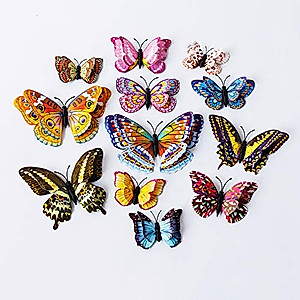 Somotersea 24PCS Luminous 3D Butterfly Wall Decals Removable Butterfly Decor for Girls Stickers Kids Bedroom and Room Decoration Art Mural Double Wings