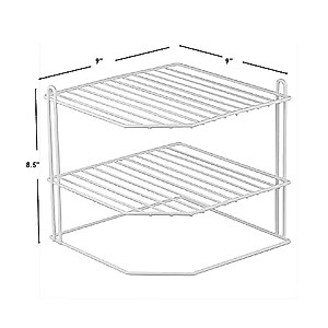 Home Basics Corner Rack, White, Vinyl Coated Steel, Rust Resistant, 2-Tier Shelf, Keeps Spices and Cups Organized, 9x9x8.5in
