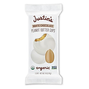 Justin's Organic White Chocolate Peanut Butter Cups, Rainforest Alliance Certified Cocoa, Gluten-free, Responsibly Sourced, 1.4 Ounce (Pack of 12)