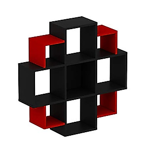 HOMIDEA Bloom Wall Shelf - Bookcase - Book Shelf - Floating Shelf for Living Room Decoration in Modern Design (Black/Red)