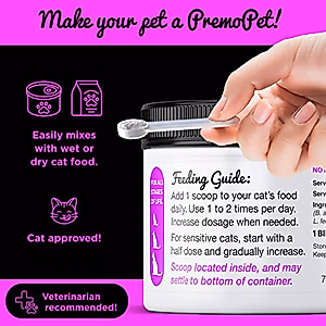 PROBIOTIC for Cats – 120 Servings - Premo Pet – Digestive Aid Plus Prebiotics - Best for Diarrhea, Vomiting, Gas, Skin Conditions – Tasteless – Wheat & Dairy Free – GMP – Vet Approved