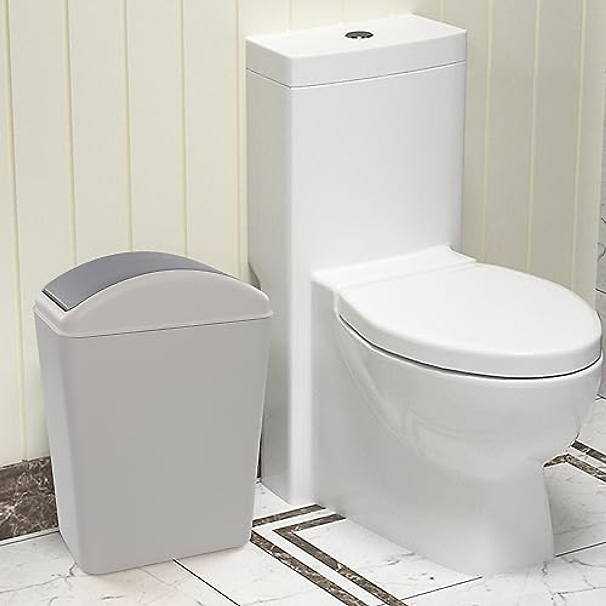 CadineUS 4.2 Gollon Plastic Trash Can with Swing Lids, Grey Garbage Bin Set of 3