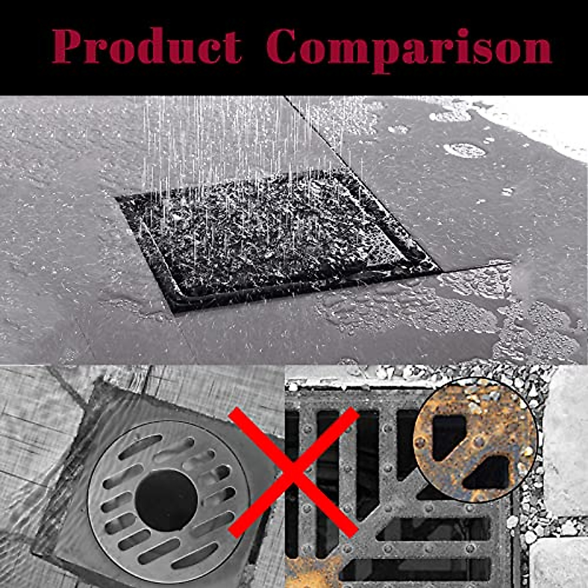 Fibetter 6 Inch Tile Insert Square Shower Drain with Flange Base, 2 in 1 SUS 304 Stainless Steel Shower Drain - Matte Black