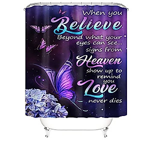 Butterfly Shower Curtain Sets with Non-Slip Rugs,Bath Mat,Toilet Lid Cover and 12 Hooks,Waterproof Polyester Modern Style Floating Purple Bath Sets Bathroom Decor 4Pcs