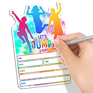 Tie dye Bounce House Birthday Invitation - Trampoline Jump Birthday Invite - Bounce and Play! Trampoline Birthday Party - 30 Cards + 30 Envelopes