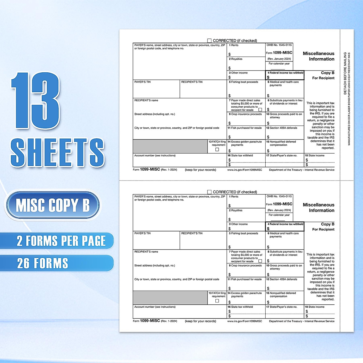 1099 MISC Forms 2022, 4 Part Tax Forms Kit, 25 Vendor Kit of Laser Forms Designed for QuickBooks and Accounting Software