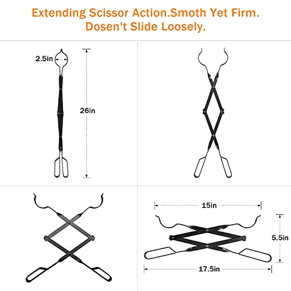 Uten Fire Tongs 26” Long Heavy Duty Fireplace Log Tongs Indoor Fire Tools Log Grabber Cast Iron Fire Pits Accessories for Outdoor Stove Long Logs Tweezers Firewood Tongs Campfire Tongs