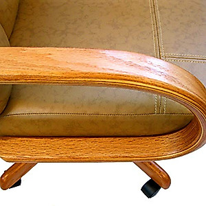 Caster Chair Company Casual Rolling Caster Dining Chair with Swivel Tilt in Honey Oak Wood with Buff Bonded Leatherette Seat and Back (1 Chair)