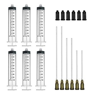 6 Pack 100ml Syringes with 14G 4.0" 3.0'' 2.0" Blunt Tip Needles and Storage Caps(Luer Lock), Plastic Reusable Syringe for Glue Applicator, Oil Dispensing Multiple Uses