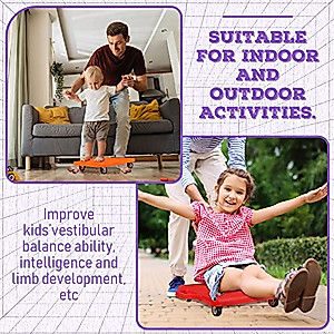 Liliful 20.8"L x 15.7"W Floor Scooter Board with Handles, Set of 4, Plastic Gym Scooter for Kids, Sports Scooter Board, Sit and Spin for Children Indoor Outdoor Activities (Red, Orange, Blue, Purple)