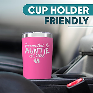 shop4ever Promoted to Auntie Est. 2025 Tumbler Insulated Tumbler 20 oz. with Lid, Stainless Steel Cups Travel Coffee Mug New Aunt Baby Announcement Gift (Pink)